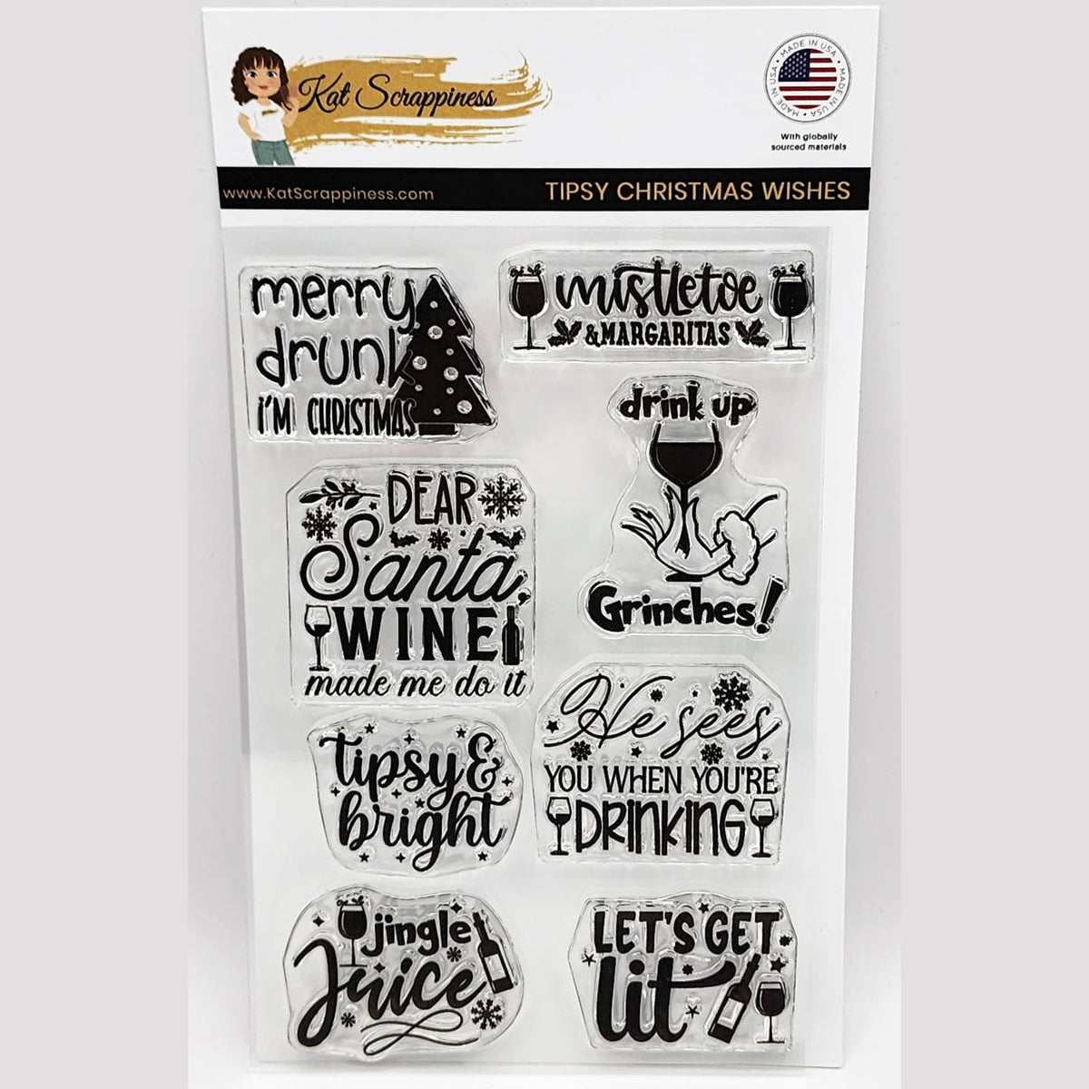 Tipsy Christmas Wishes Clear Stamp Set – Kat Scrappiness